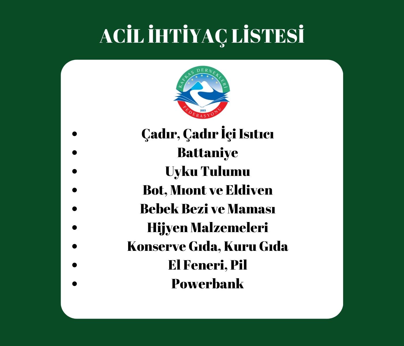 Acil İhtiyaç Listesi – KAFFED